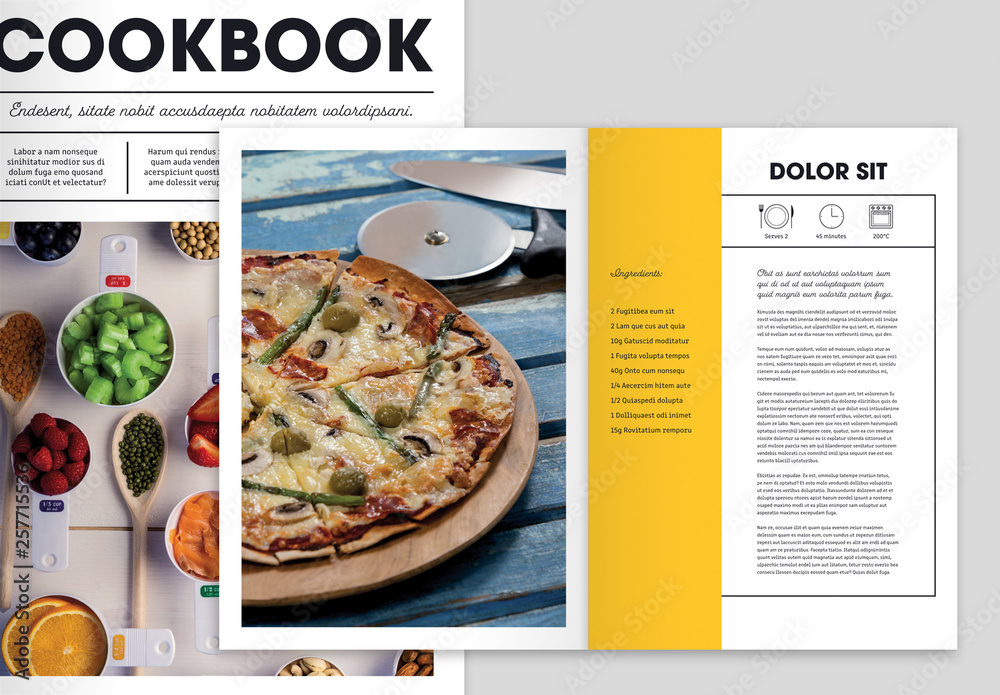 Cookbook Layout with Yellow Accents Stock Template | Adobe Stock