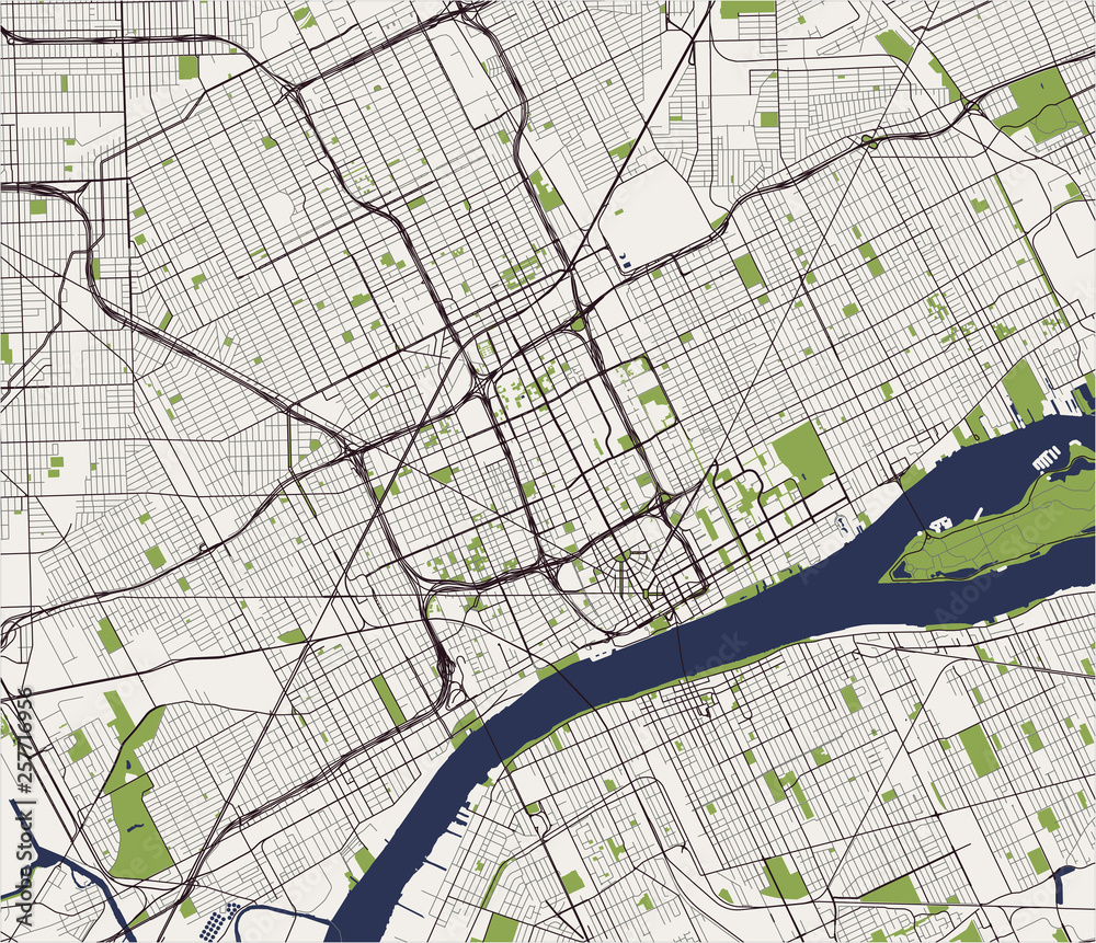 map of the city of Detroit, Michigan, USA Stock Vector | Adobe Stock