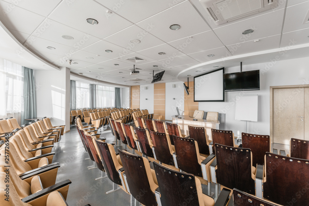Big empty modern conference hall in luxury hotel. Audience for Speakers ...
