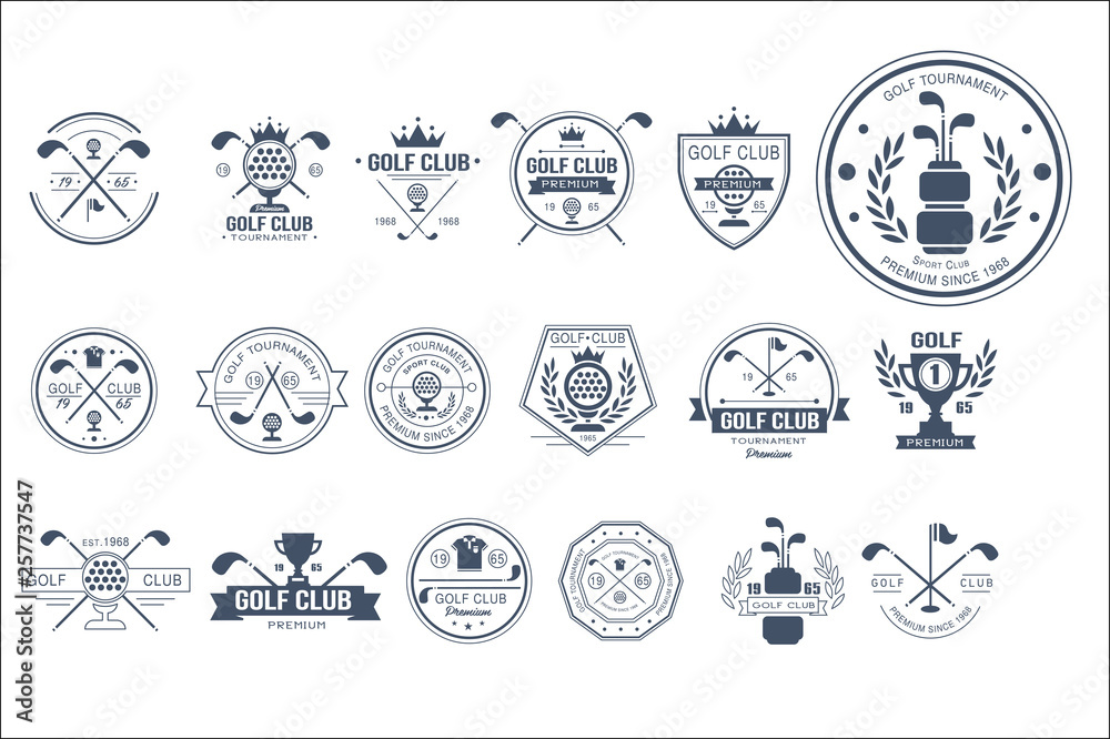 Vector set of vintage logos for golf club. Individual sports game ...