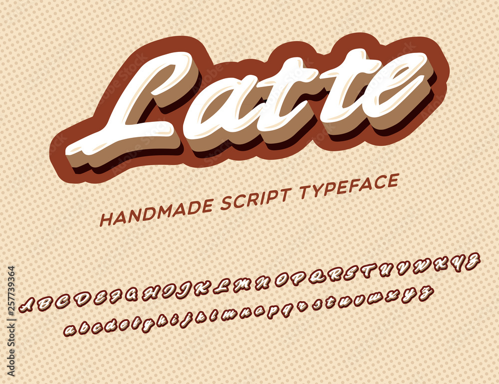 Latte. 3D vintage script font. Retro typeface. Vector font illustration ...