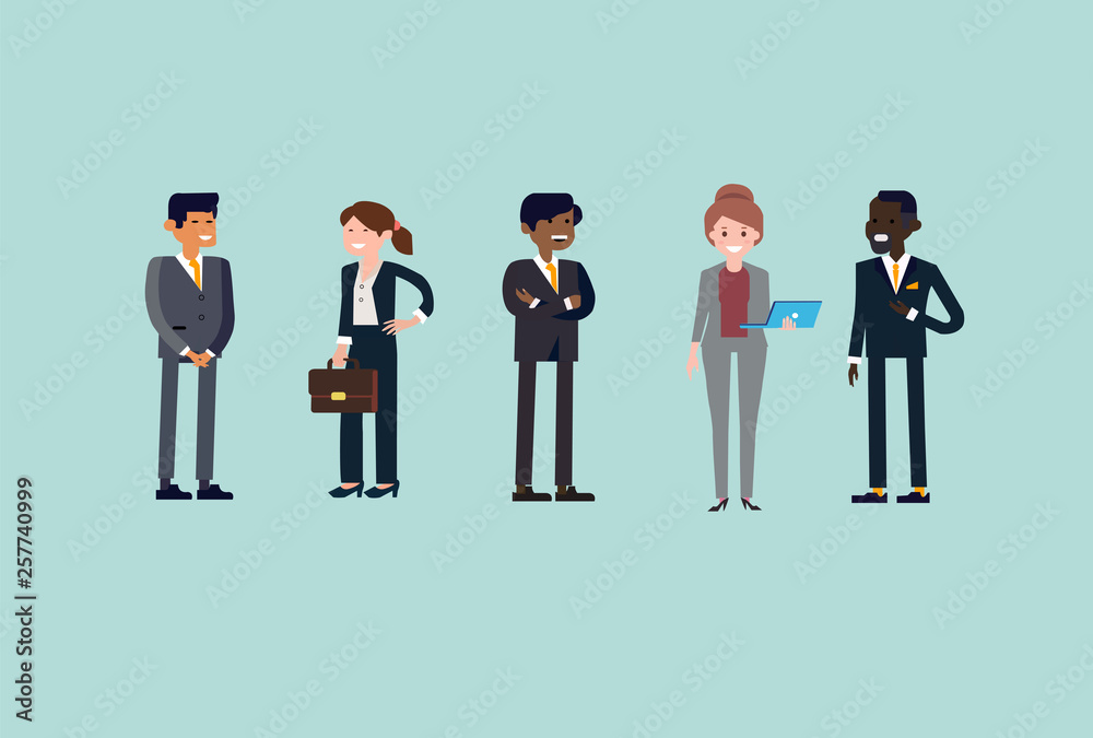 Vector of multicultural happy cartoon characters business people team ...