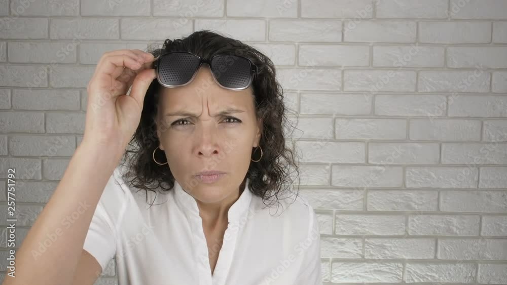 Woman Takes Off Exercise Glasses Surprised Woman Takes Off Her Pinhole