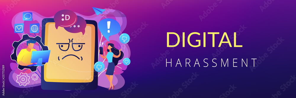 Internet troll quarreling and upsetting user online and tablet with ...