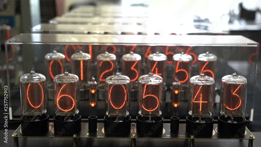 Nixie tube retro electronic clock numbers, cold cathode display, glow ...