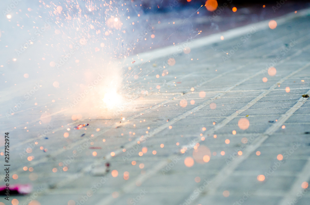 Firecrackers exploding in the street for the Fallas celebration in ...