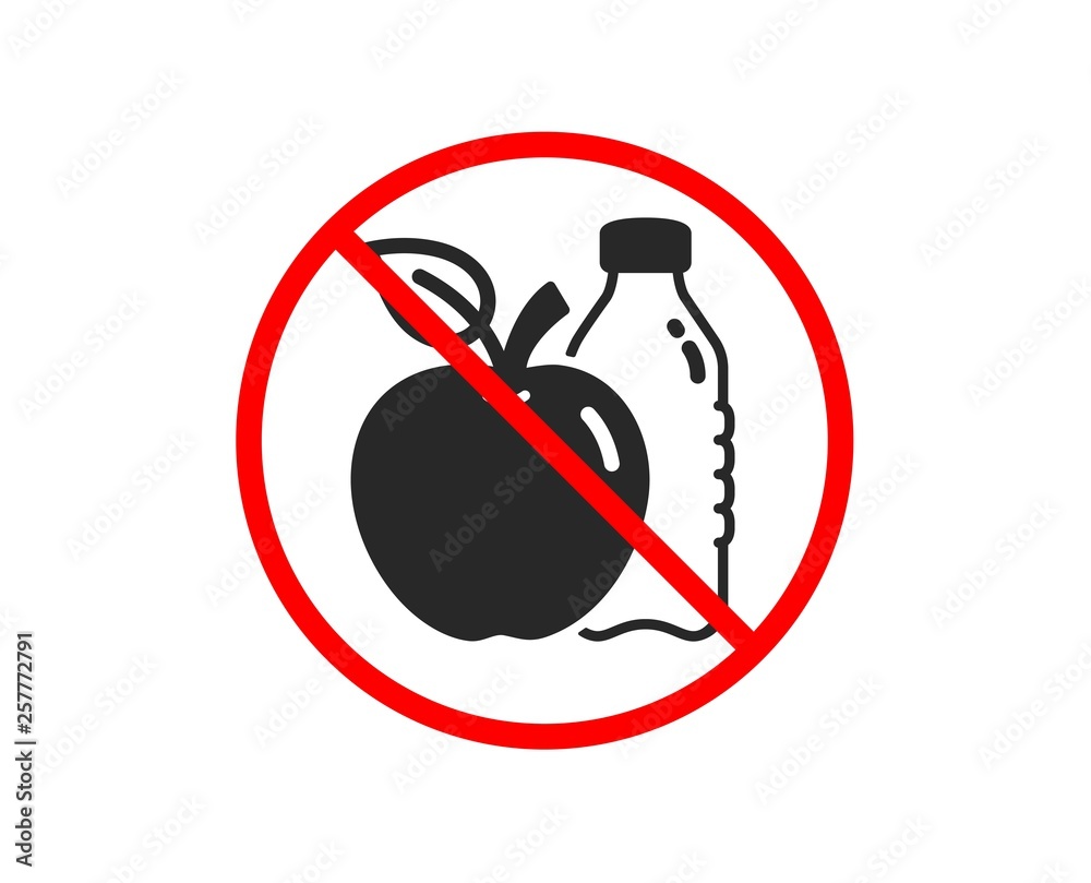 No or Stop. Apple icon. Fruit, water bottle sign. Natural food symbol ...