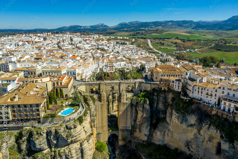 Foto de Ronda Spain aerial view of medieval hilltop town surrounded by ...