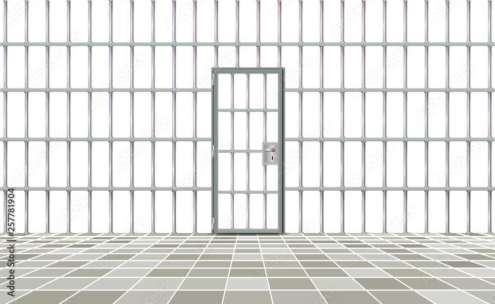 Realistic background prison iron interior. Gray door jail cells bars ...