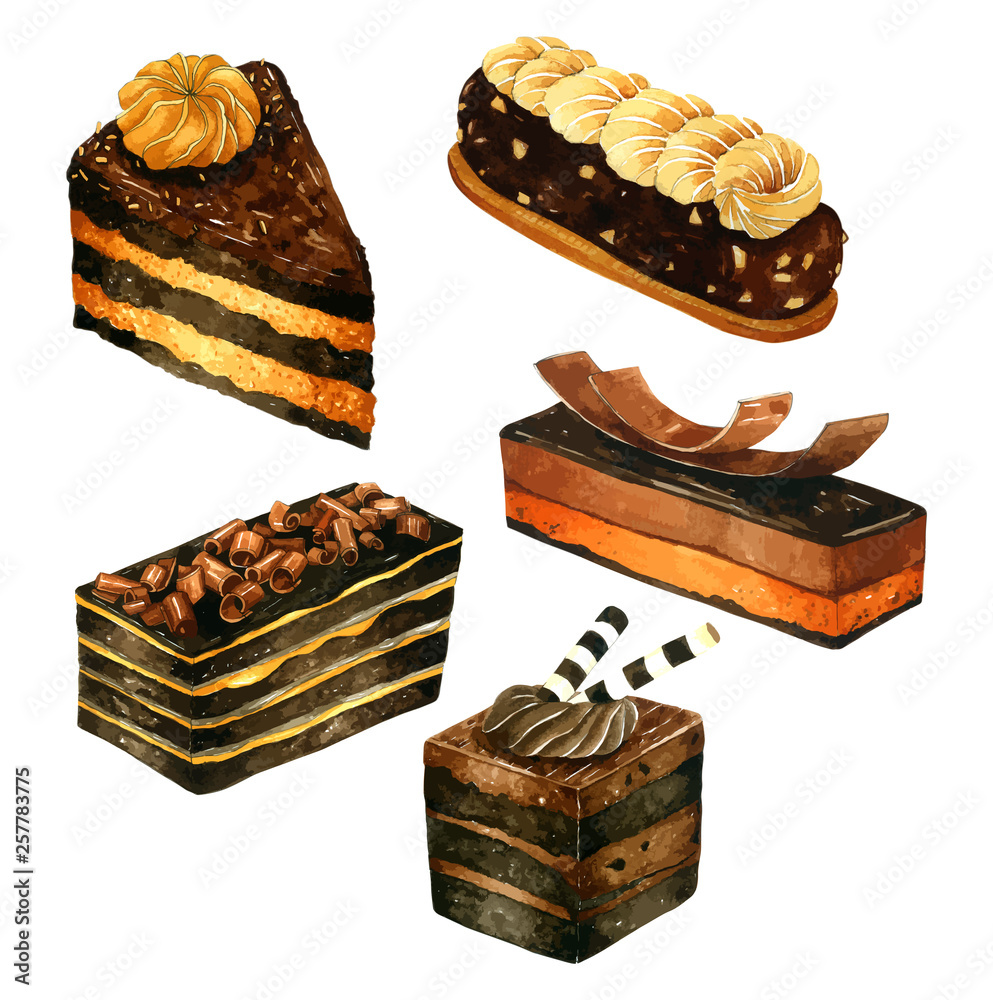 Set of watercolor Cakes. Vector watercolor, Hand drawn for Greeting ...