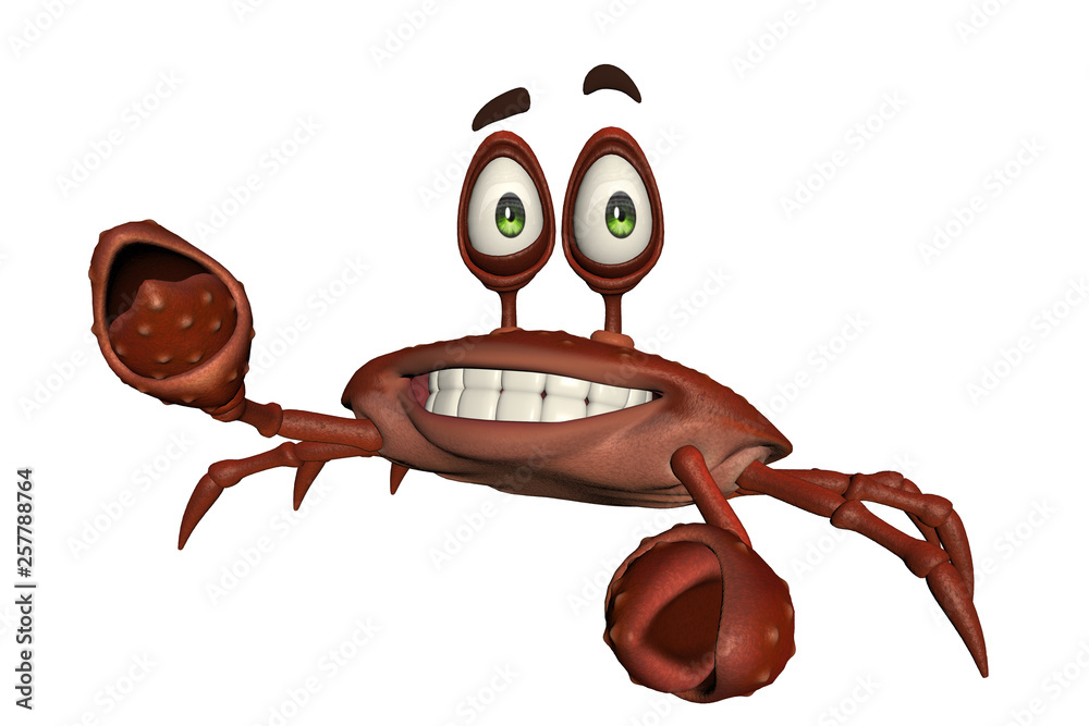 Cartoon crab isolated on white, 3d render. Stock Illustration | Adobe Stock