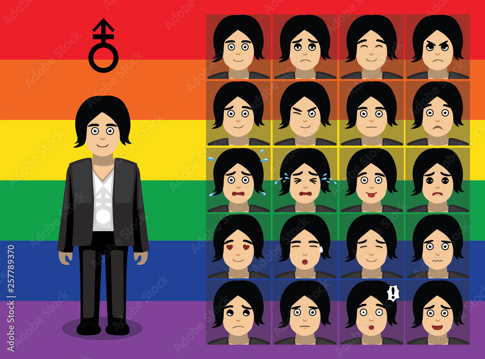 Transgender LGBTQ Androgyne Cartoon Emotion Faces Vector Illustration ...