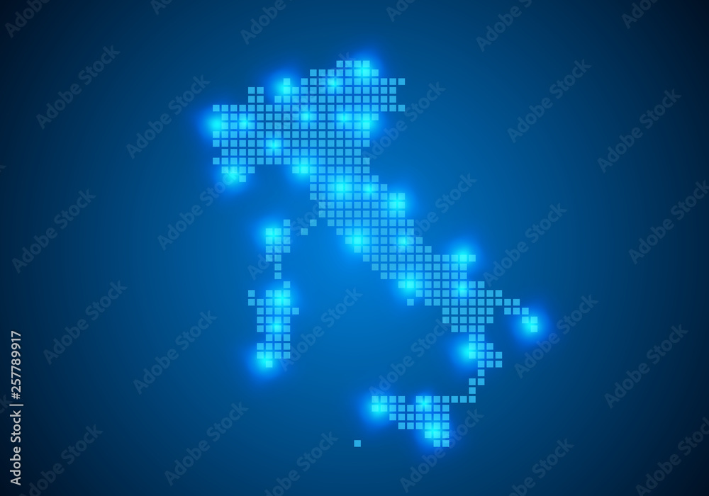 Abstract blue background with map, internet line, connected points. map ...