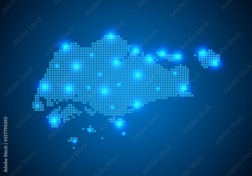 Abstract blue background with map, internet line, connected points. map ...