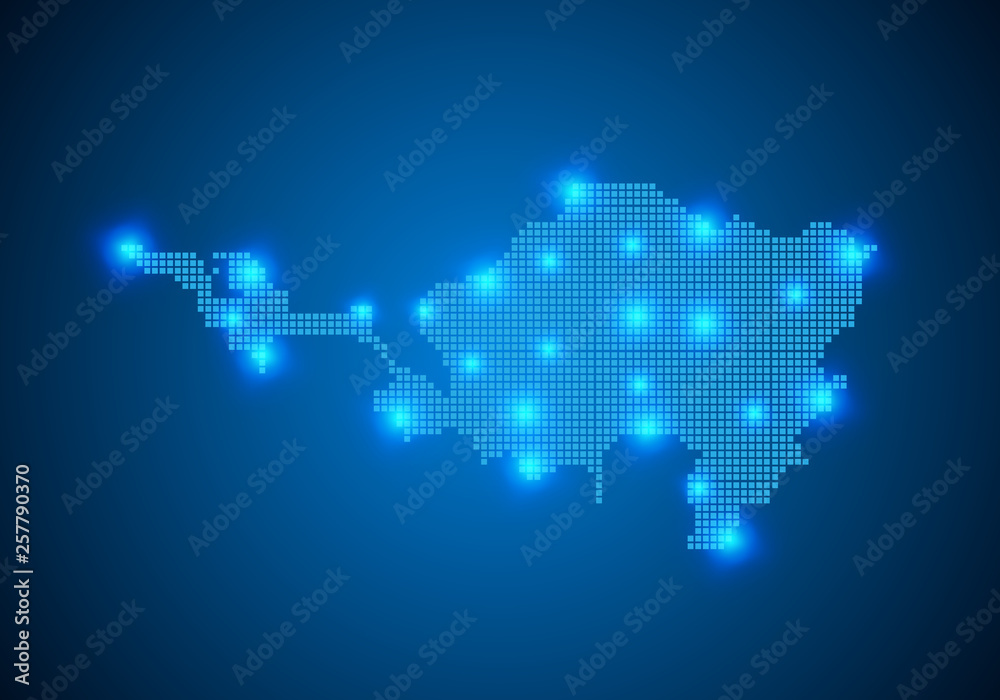 Abstract blue background with map, internet line, connected points. map ...