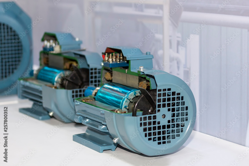 cross section present inside of industrial electric motor at factory ...