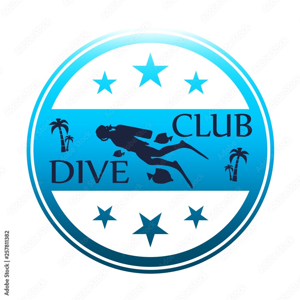 Silhouette of diver. Graphic design of stamp. The concept of sport ...
