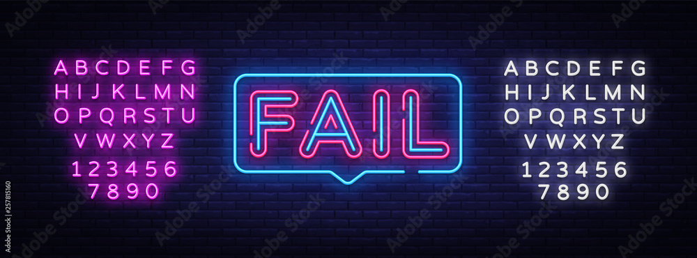 Fail Neon Text Vector. Fail neon sign, design template, modern trend ...