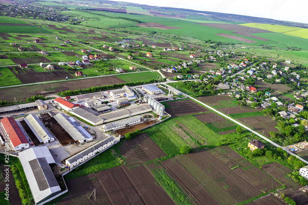 Aerial view of compound plant, fields and farms, rural landscape Stock ...