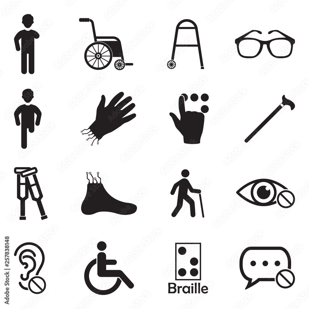Disability Icons. Black Flat Design. Vector Illustration. Stock Vector ...