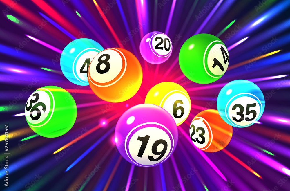Vector colorful bingo balls on an exploding dark purple background ...
