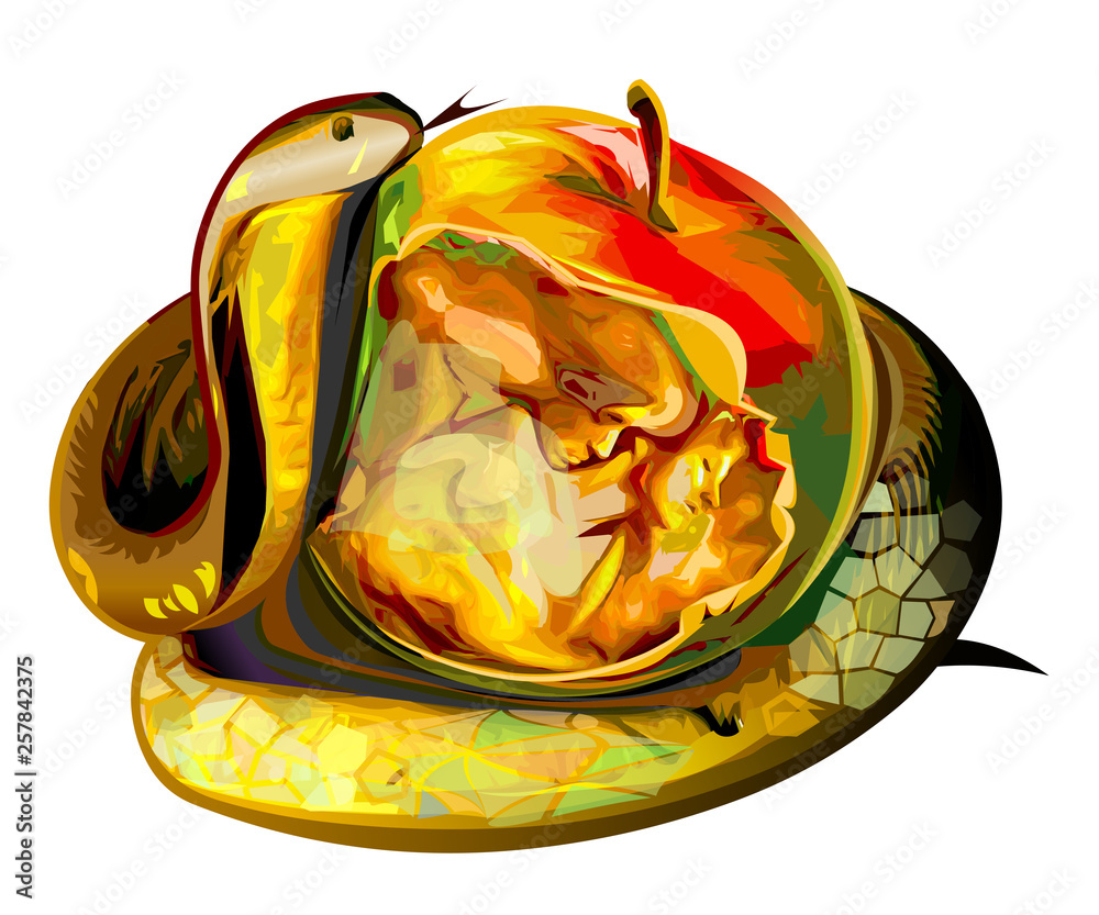 Apple of sin snake Adam and Eve vector illustration religion Stock ...