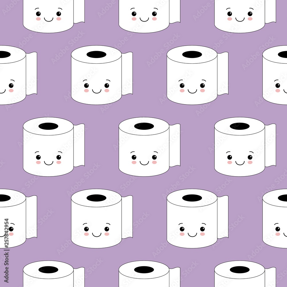 Vector illustration, toilet paper seamless pattern. Happy smiles ...