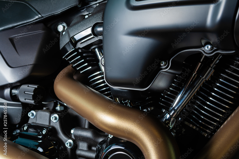 Motorcycle internal combustion engine with air cooling, close-up ...