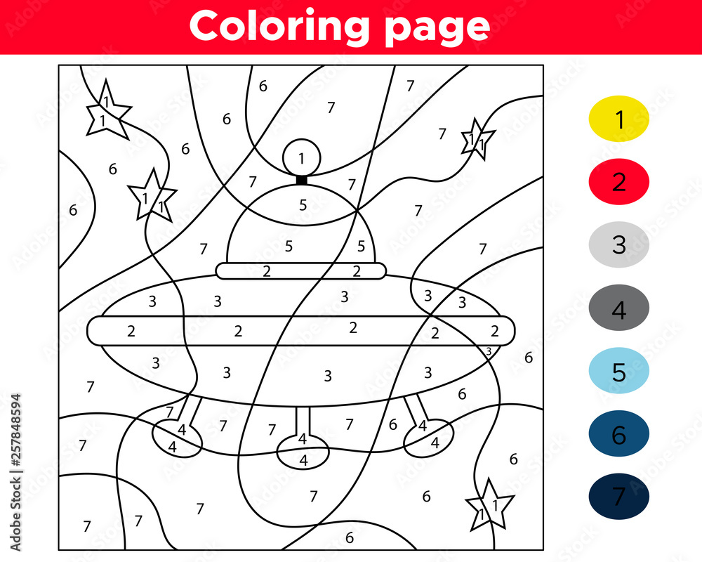 Number coloring page for preschool kids. Educational space game ...