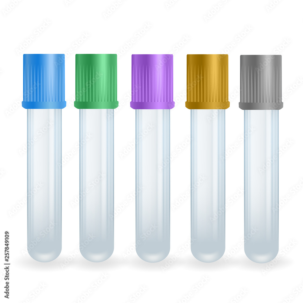 Blood empty test tubes. Vector medical illustration. Blue, green, gray ...