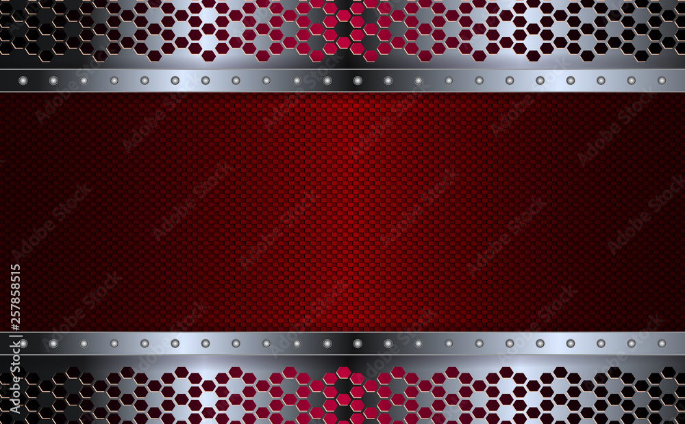 Geometric abstract textural red design with a metallic shiny frame with ...