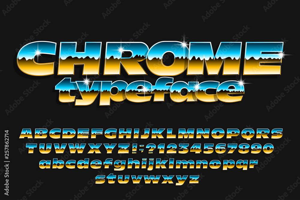 Chrome alphabet font. Uppercase and lowercase Chrome effect bold ...