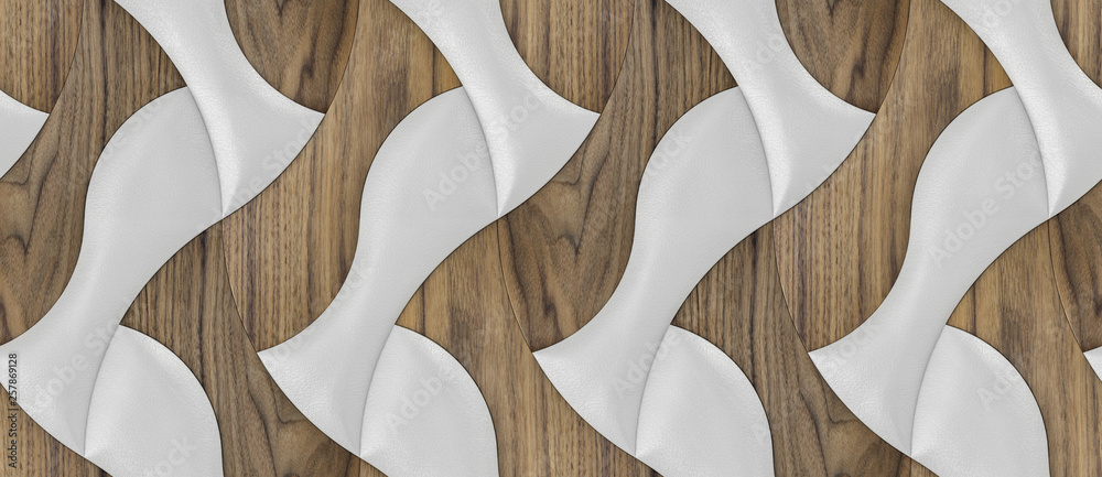 Wood walnut eco 3d panels with white skin elements. Material wood ...