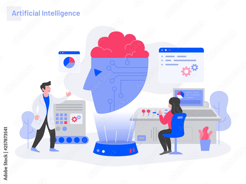 Artificial Intelligence Illustration Concept. Modern flat design ...