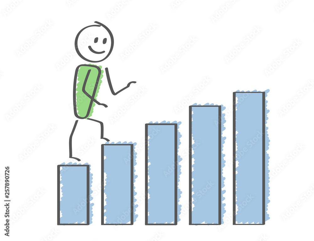 Poster Stick Figure - man walking on column graph upwards – Wall Art ...