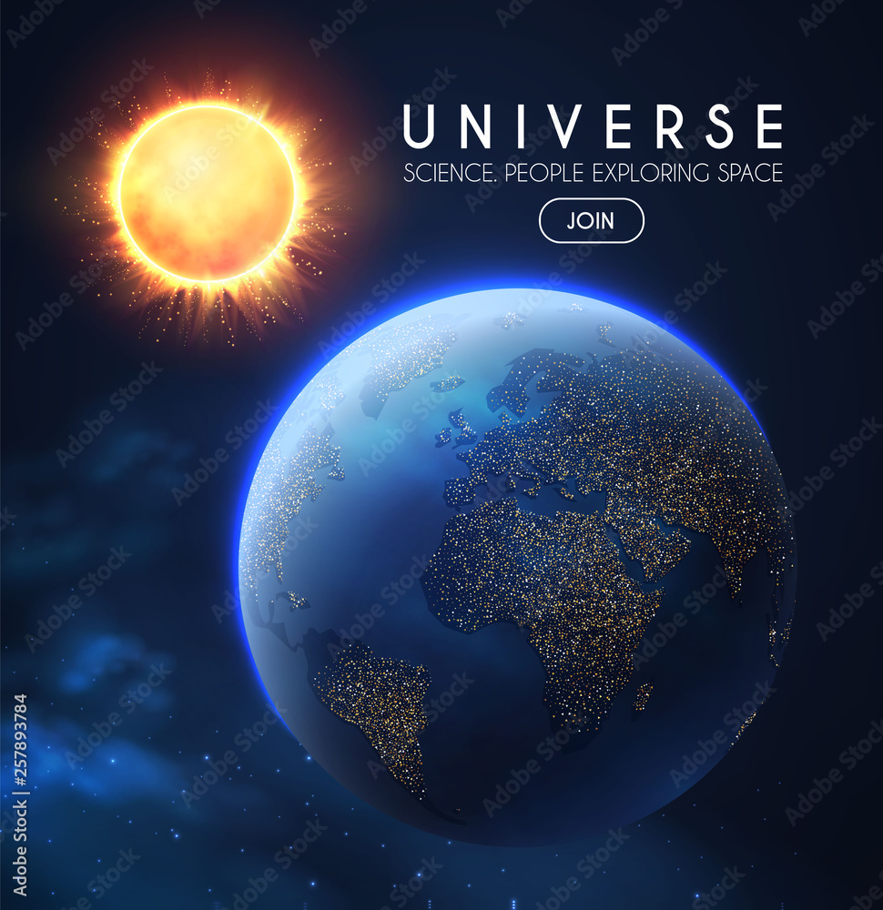 Earth and Sun in Univerce. REalistic Planets and Space Background ...