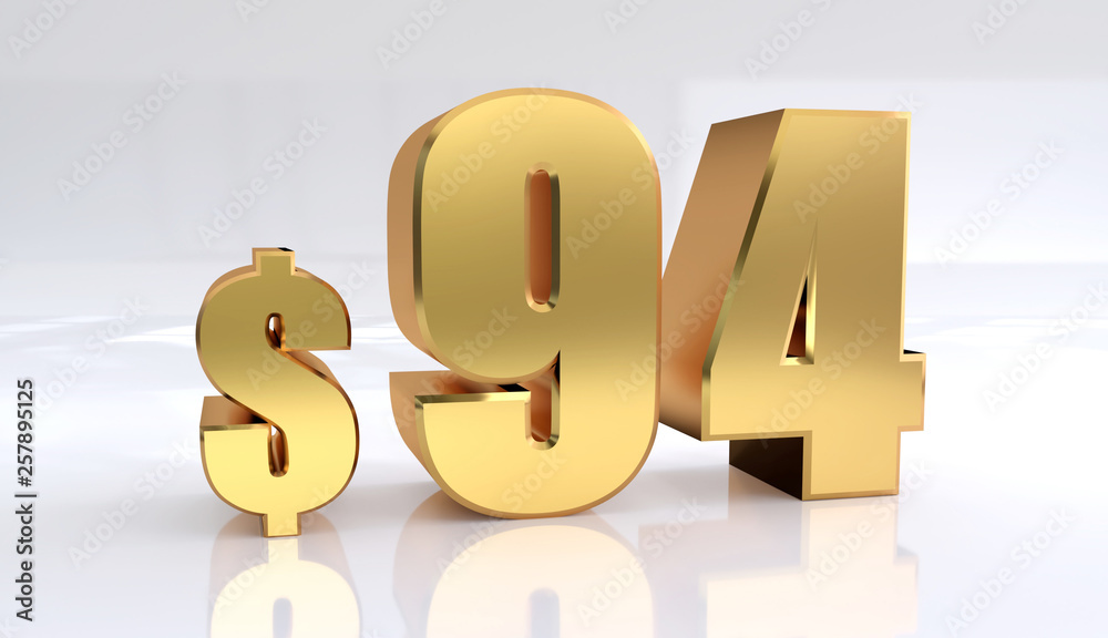 94 dollar price symbol. red text number 3d render with dollar sign on ...