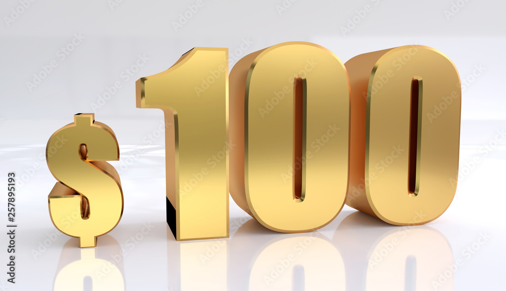 100 dollar price symbol. red text number 3d render with dollar sign on ...