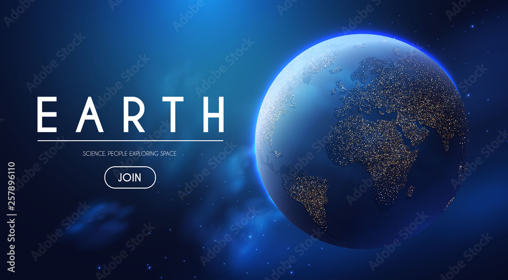 Eath Planet in Space with Lights. Realistic Universe. Cosmos Background ...