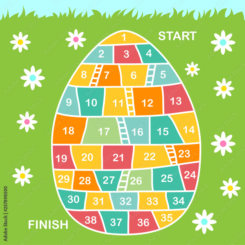 Vector cartoon style illustration of kids Easter board game with ...