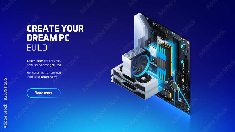 Vektorová grafika „Gaming, workstation and mining computer isometric ...