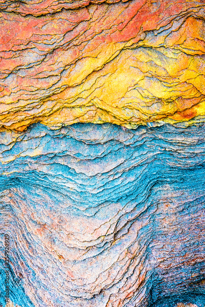 Colourful sedimentary rocks formed by the accumulation of sediments ...