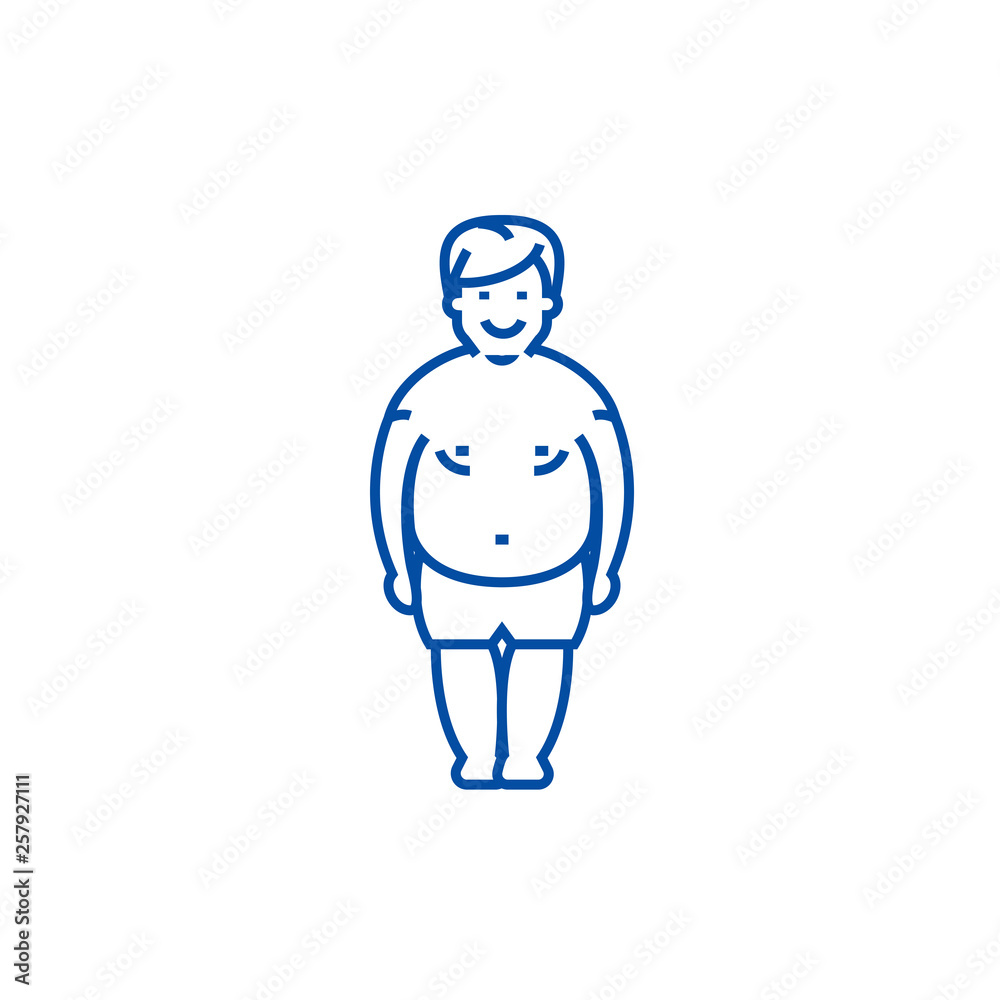 Fatty man,fat guy line concept icon. Fatty man,fat guy flat vector ...