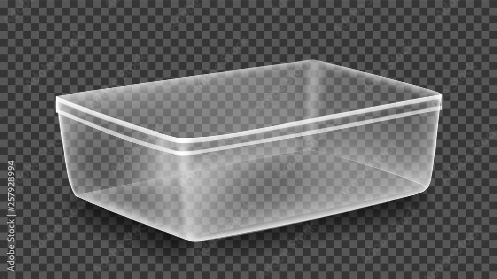 Plastic Container Vector. Transparent Tray Container Wrap. Empty ...