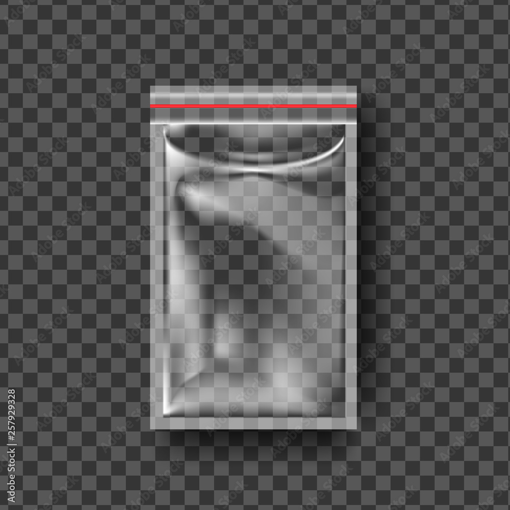 Plastic Zipper Vector. Transparent Zip Wrap. Empty Product Polyethylene ...