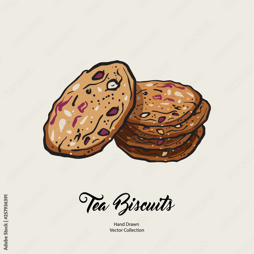 Oatmeal cookies isolated hand drawn vector line illustration old style ...