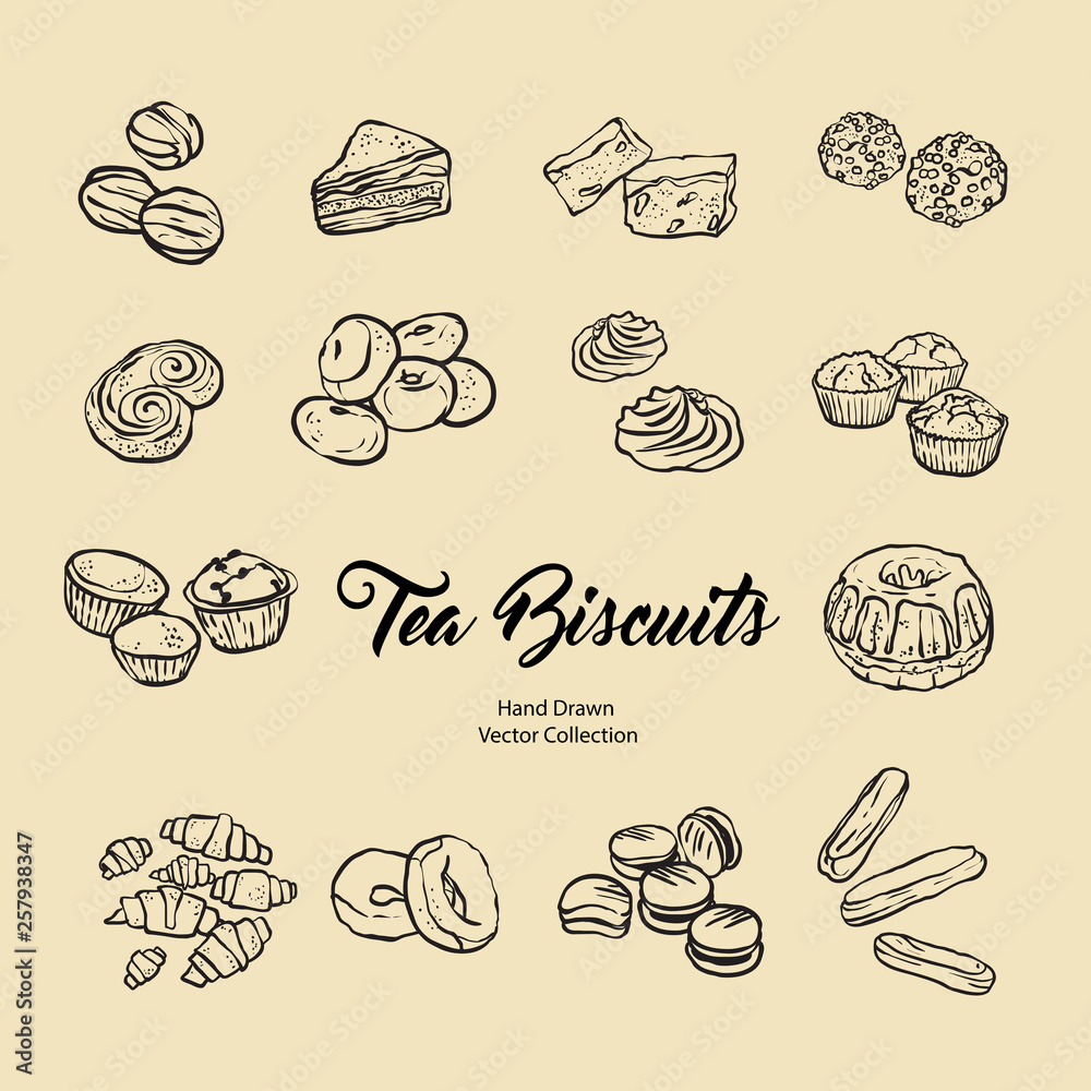 Biscuits isolated hand drawn vector set, line illustration old style ...
