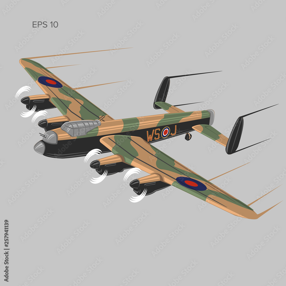 Vintage bomber vector illustartion. WW2 heavy military aircraft ...