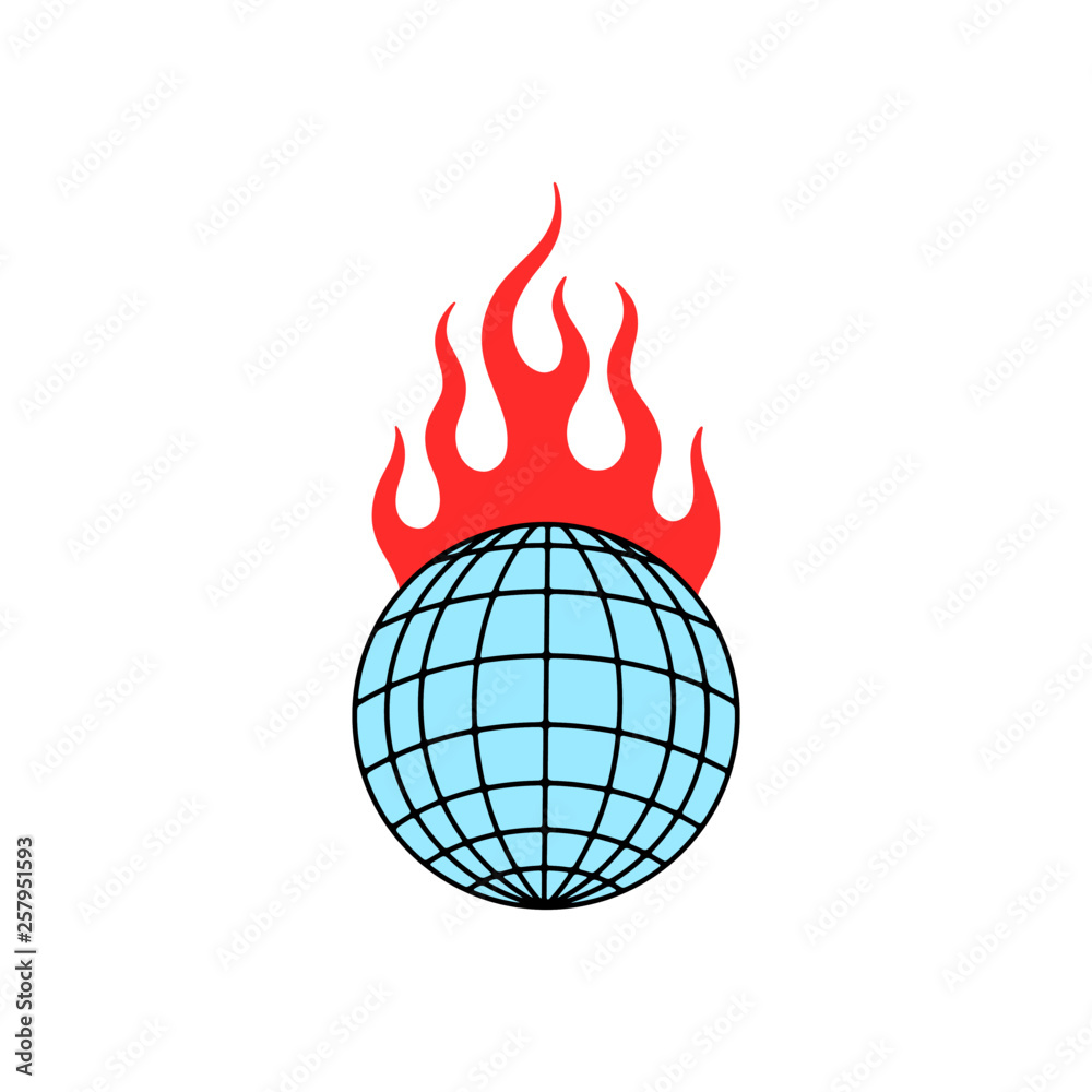 GLOBE IN FIRE COLOR WHITE BACKGROUND Stock Vector | Adobe Stock