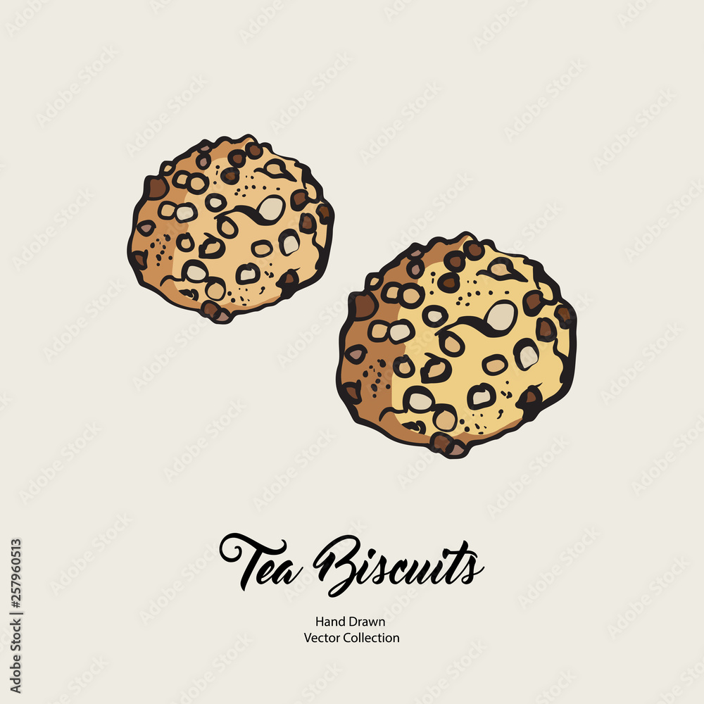 Biscuits isolated hand drawn vector line illustration in old style ...